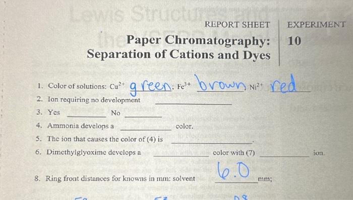 Solved 1. Color of solutions: Cu2+g reen; Fe3+ brown Ni2+ | Chegg.com