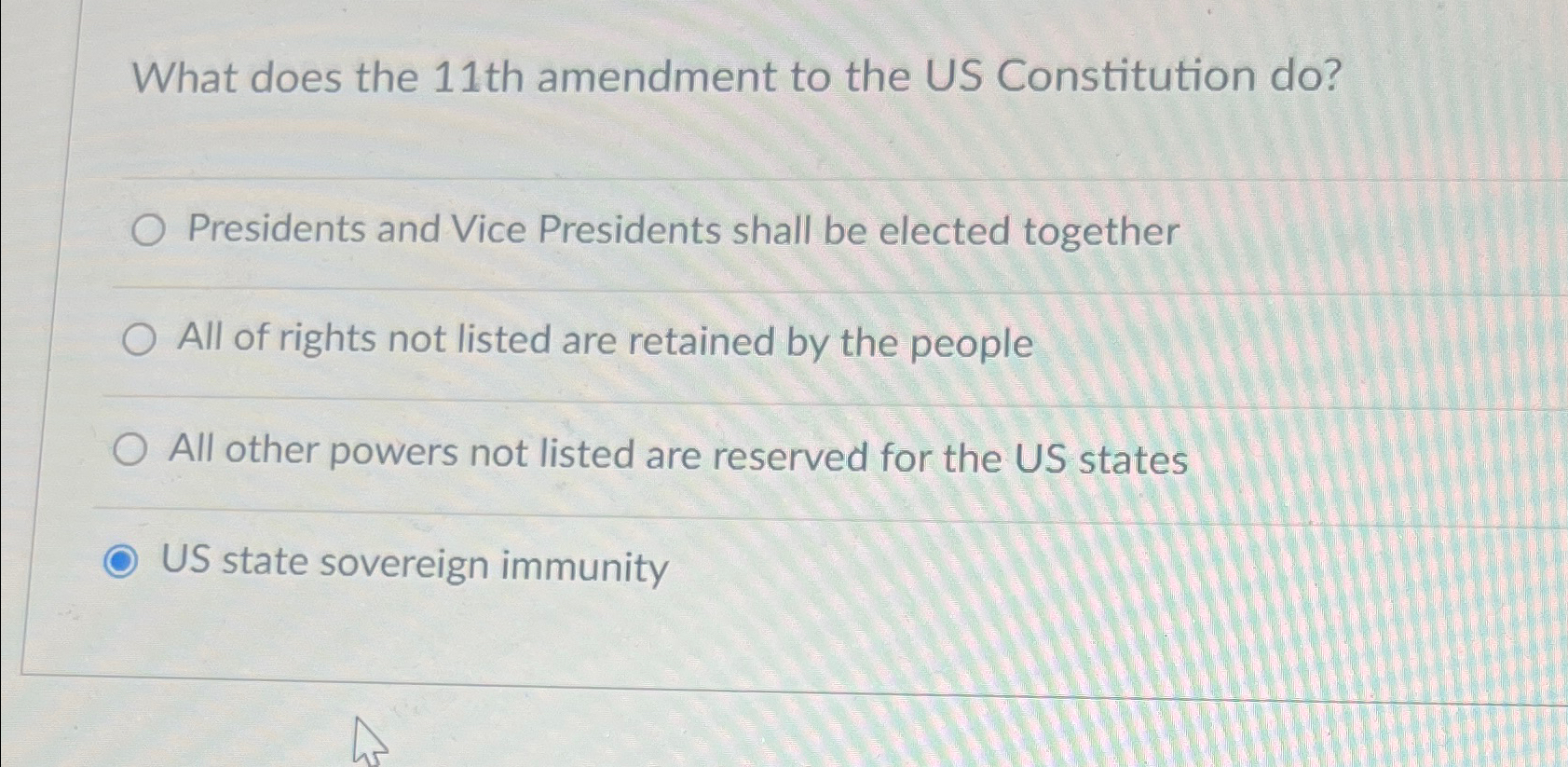 Solved What does the 11th amendment to the US Constitution | Chegg.com