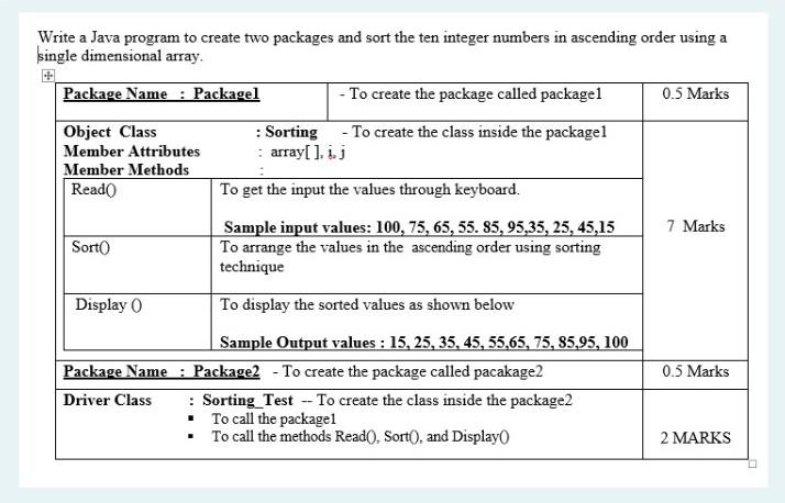 Solved Write a Java program to create two packages and sort | Chegg.com