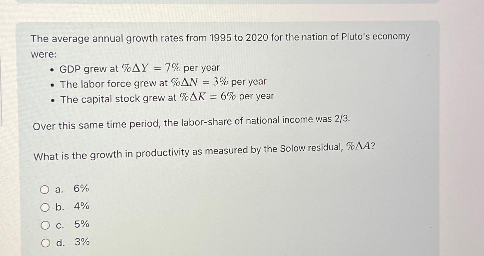 Solved The average annual growth rates from 1995 ﻿to 2020 | Chegg.com