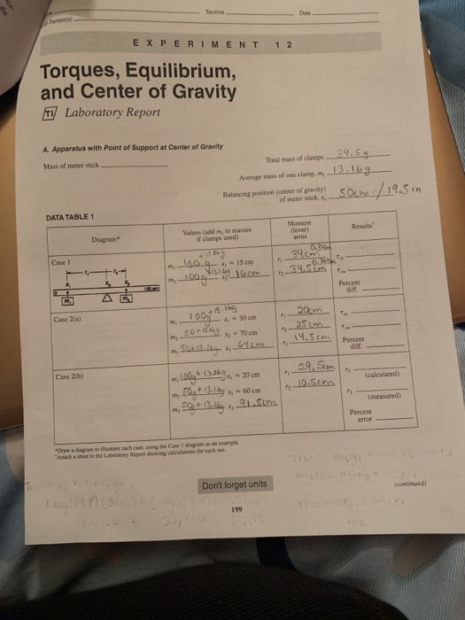EXPERIMENT 12 Torques, Equilibrium, and Center of | Chegg.com