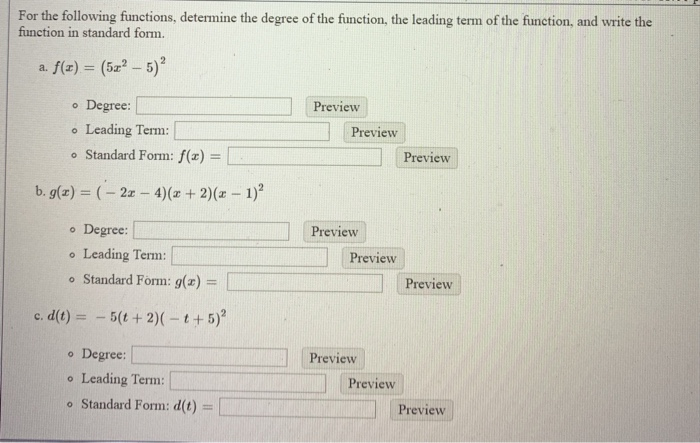 Solved For the following functions, determine the degree of | Chegg.com