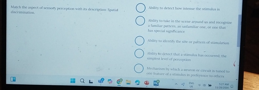 Solved Match the aspect of sensory perception with its | Chegg.com