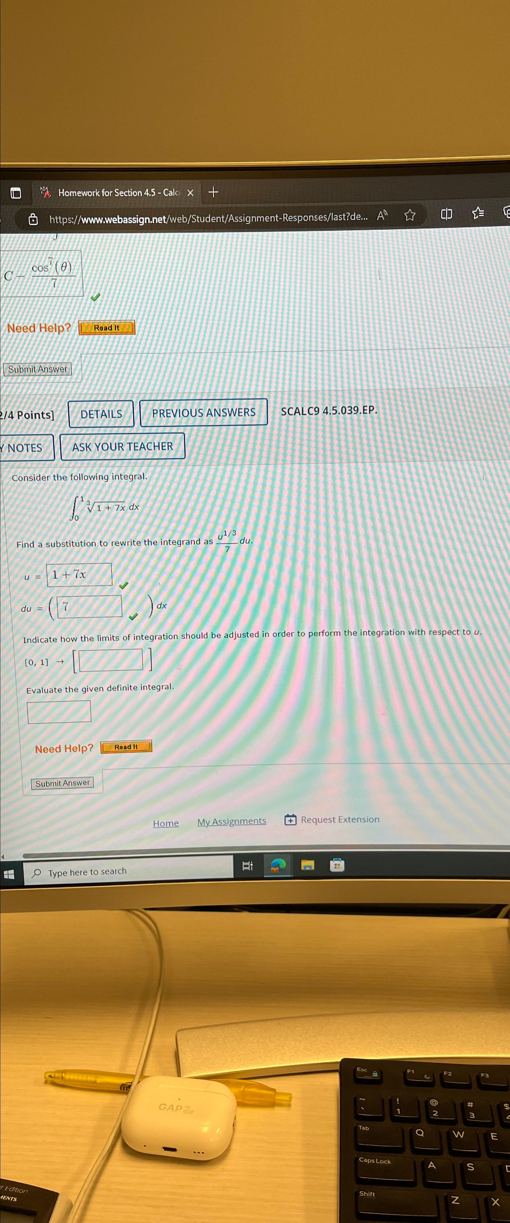 Solved Homework for Section 4.5 - ﻿Calc x+ C-cos7(θ)Need | Chegg.com
