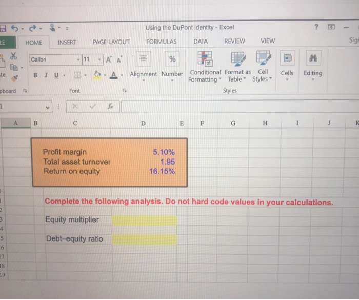 Solved ? - H5.. LE HOME Using the DuPont identity - Excel | Chegg.com