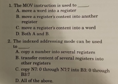 Solved The MOV instruction is used to q,A. ﻿move a word into | Chegg.com