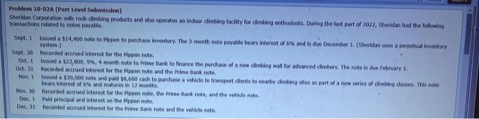 Solved Problem 10-02N (Part Level Submission) Sheridan | Chegg.com