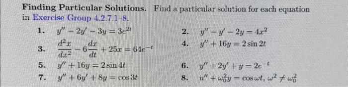 Solved Finding Particular Solutions. Find a particular | Chegg.com