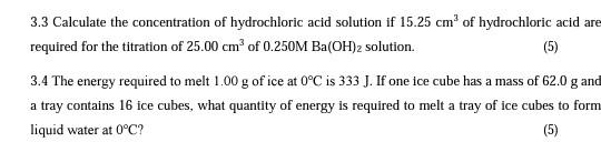 Solved 3.3 Calculate the concentration of hydrochloric acid | Chegg.com