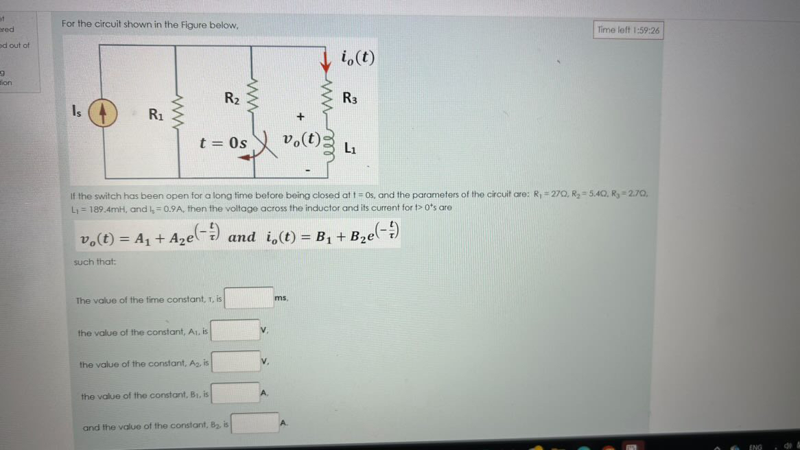 For the circuit shown in the Figure below,Time left | Chegg.com