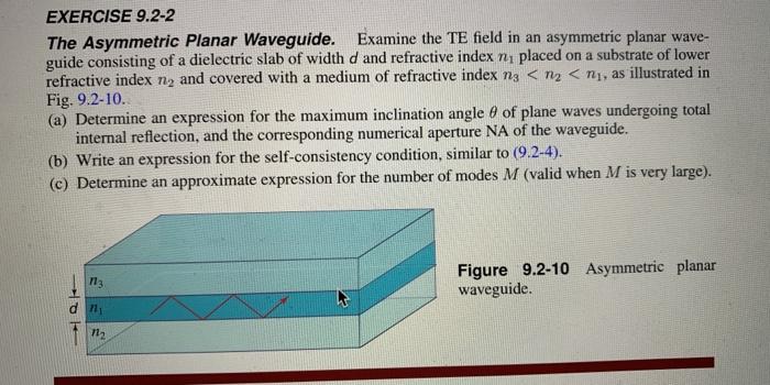 Solved EXERCISE 9.2-2 The Asymmetric Planar waveguide. | Chegg.com