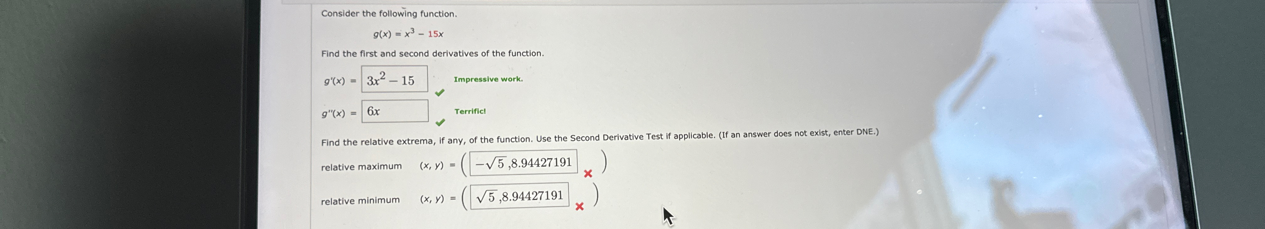 Solved Consider the following function.g(x)=x3-15xFind the | Chegg.com