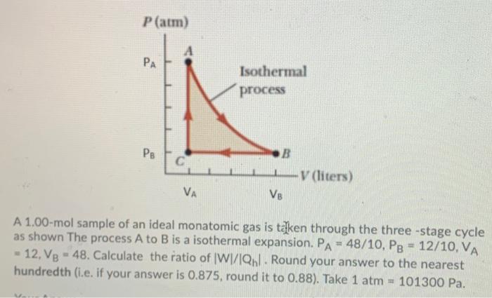 Solved P(atm) PA Isothermal process PB C B IV (liters) VB VA | Chegg.com