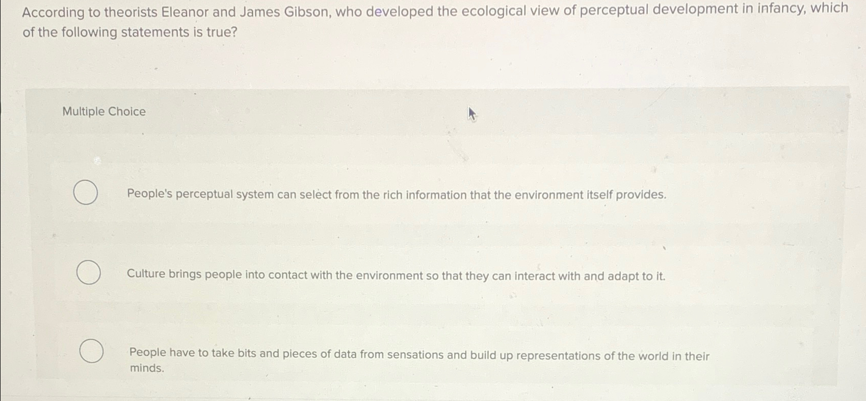 Solved According to theorists Eleanor and James Gibson, who | Chegg.com