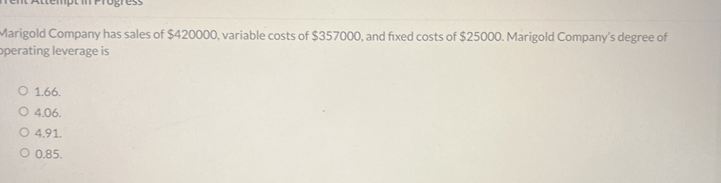 Solved Marigold Company has sales of $420000, ﻿variable | Chegg.com
