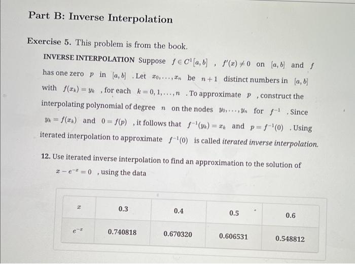 Solved Part B: Inverse Interpolation Exercise 5. This | Chegg.com