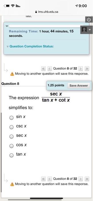 Solved 19:00 Ims.uhb.edu.sa lesi. Remaining Time: 1 hour, 44 | Chegg.com