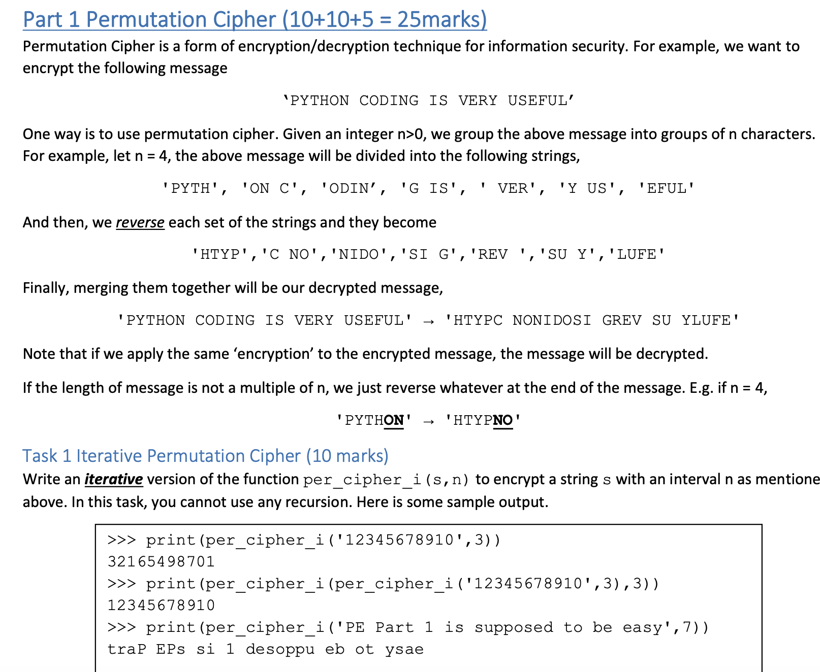 Solved Part 1 ﻿Permutation Cipher marks | Chegg.com