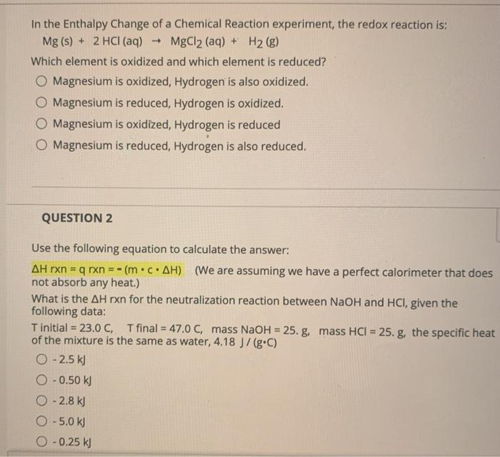 Solved In the Enthalpy Change of a Chemical Reaction | Chegg.com