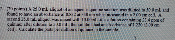 Solved 7. (20 points) A 25.0 mL aliquot of an aqueous | Chegg.com