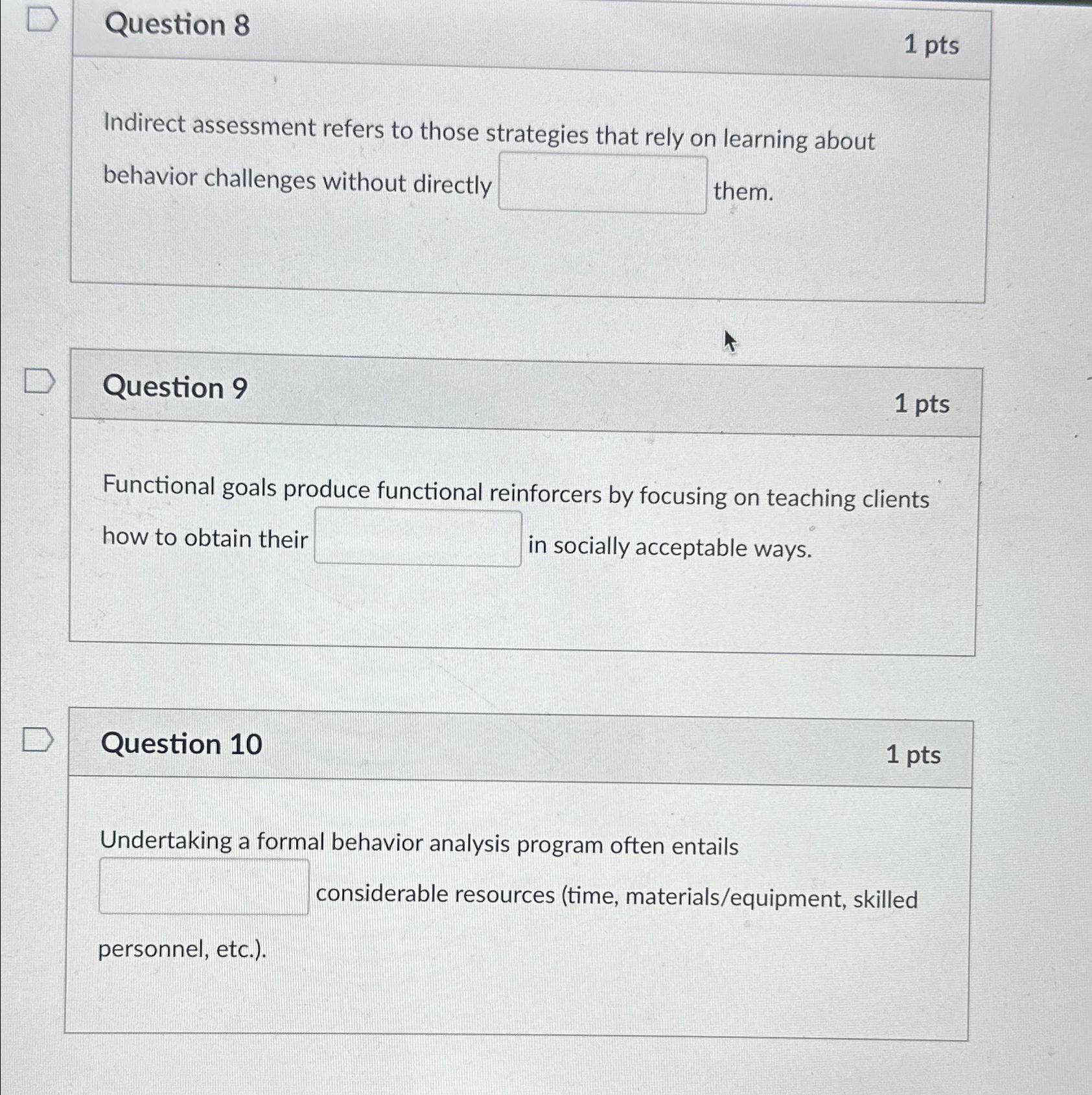Solved Question 81 ﻿ptsIndirect assessment refers to those | Chegg.com