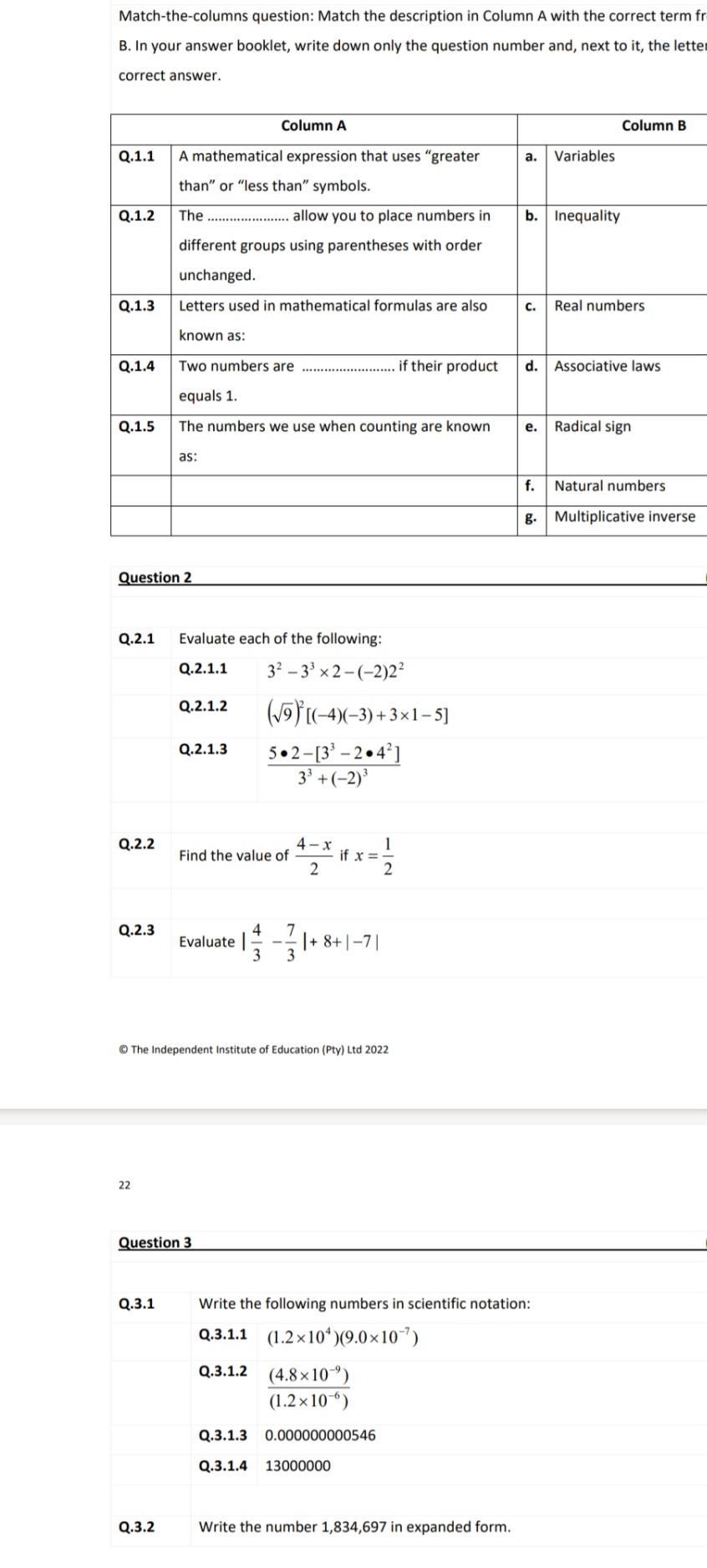 Solved Match-the-columns question: Match the description in | Chegg.com