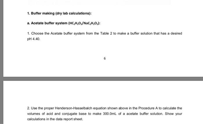 Table 2: Data for the Preparation of Buffers Buffer | Chegg.com