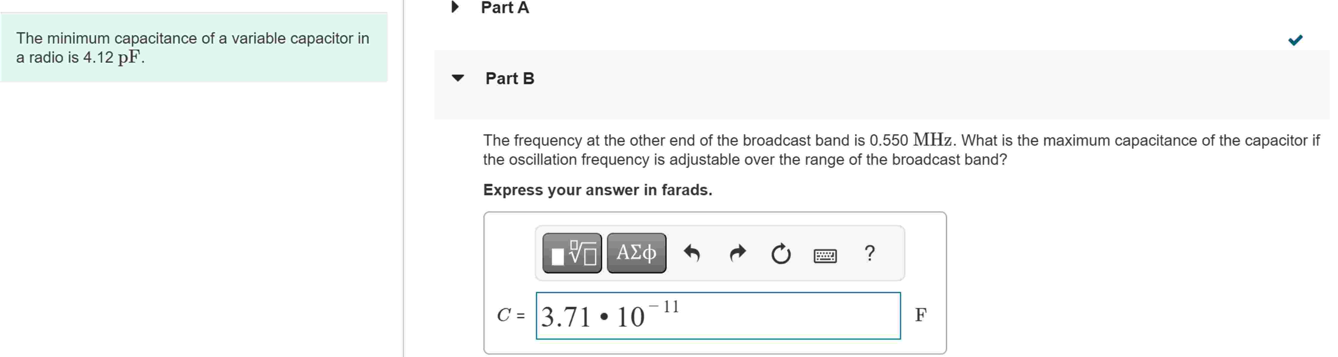Solved The minimum capacitance of a variable capacitor in a | Chegg.com