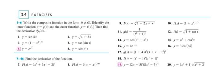 Solved 3.4 EXERCISES 1-6 Write the composite function in the | Chegg.com