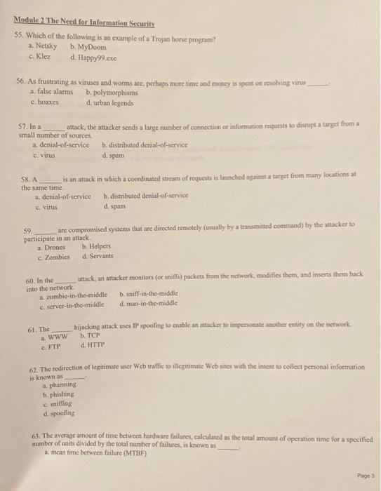 Solved Module 2 The Niced far Information Sesurity Multiple | Chegg.com