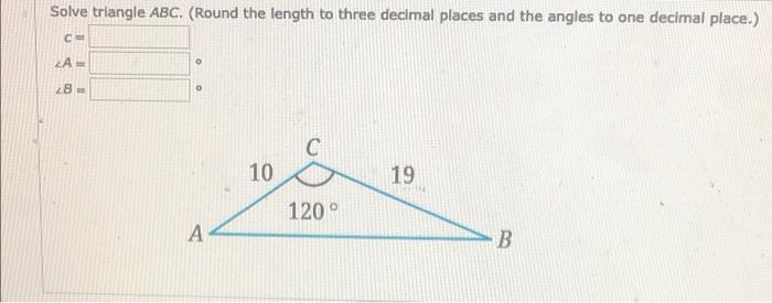 Solved Solve triangle ABC. (Round the length to three | Chegg.com