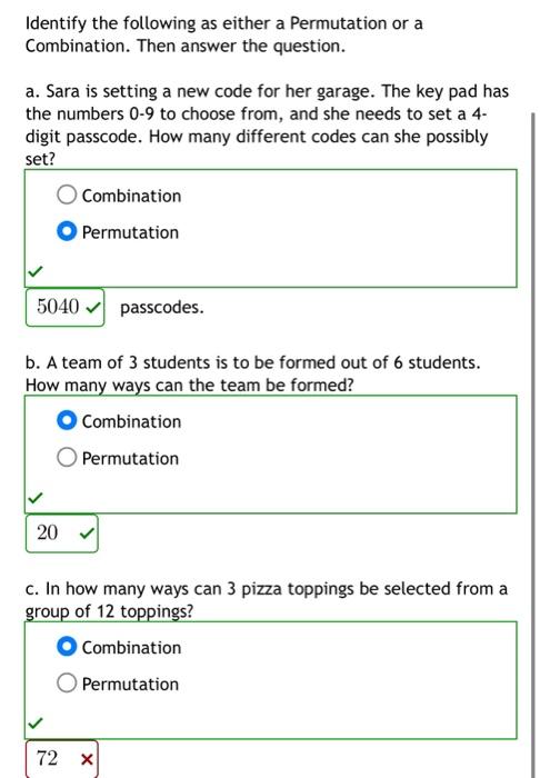 Solved Combination Permutation passcodes. b. A team of 3 | Chegg.com