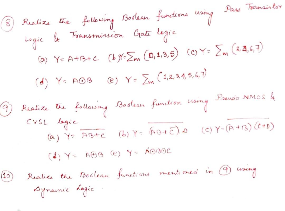 Solved Realize the following Borlean functions using Pass | Chegg.com