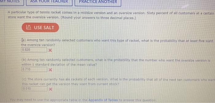 Solved A particular type of tennis racket comes in a midsize | Chegg.com