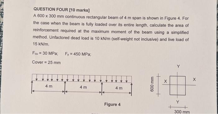 Solved QUESTION FOUR [10 marks] A 600×300 mm continuous | Chegg.com