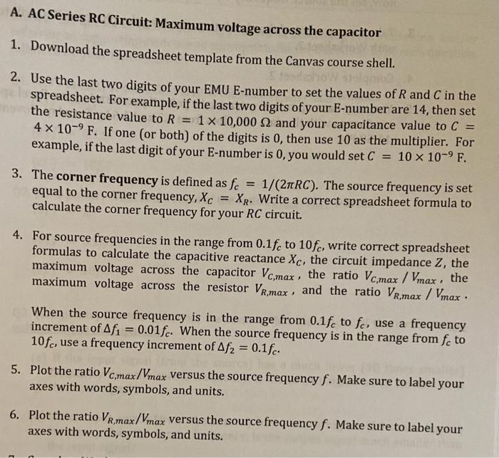 Solved A. AC Series RC Circuit: Maximum voltage across the | Chegg.com