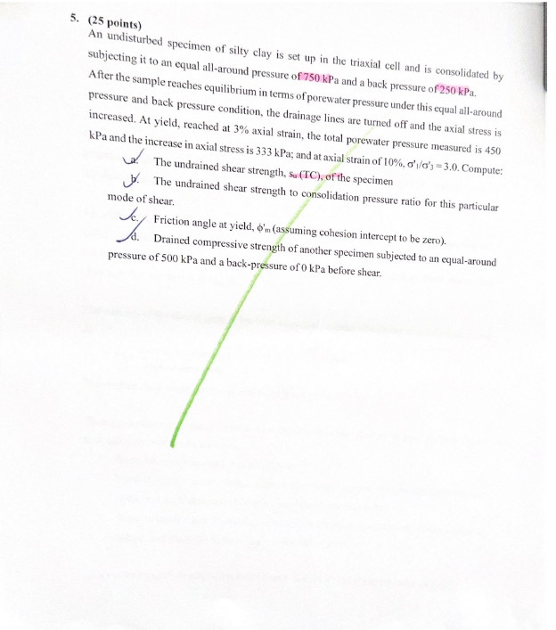 Solved ( 25 ﻿points)An undisturbed specimen of silty clay is | Chegg.com