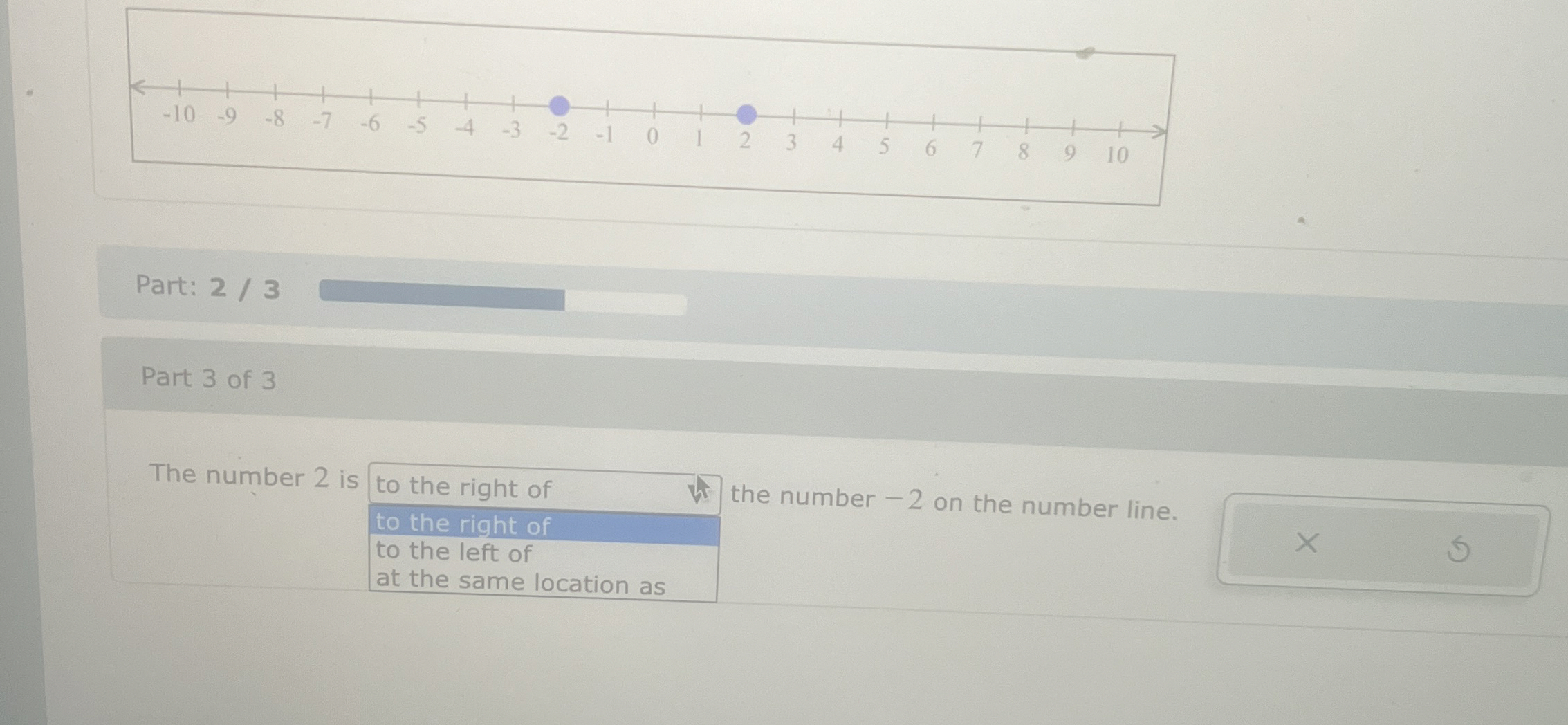 Solved Part 3 ﻿of 3The number 2 ﻿is to the right of to the | Chegg.com