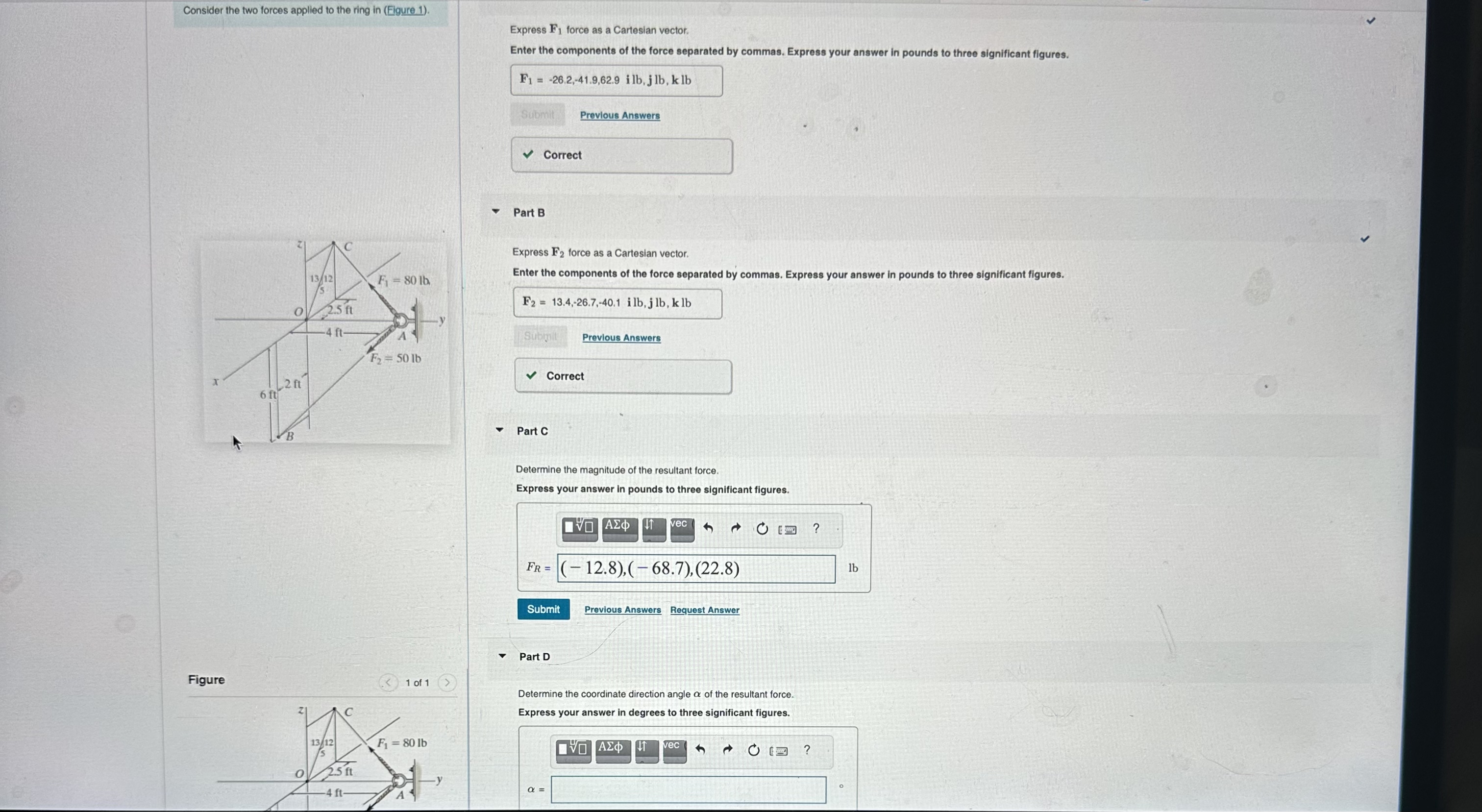 Solved Consider the two forces applied to the ring in | Chegg.com