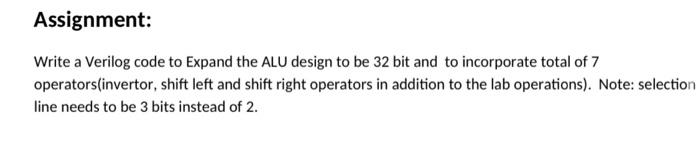 Solved Assignment: Write a Verilog code to expand the ALU | Chegg.com