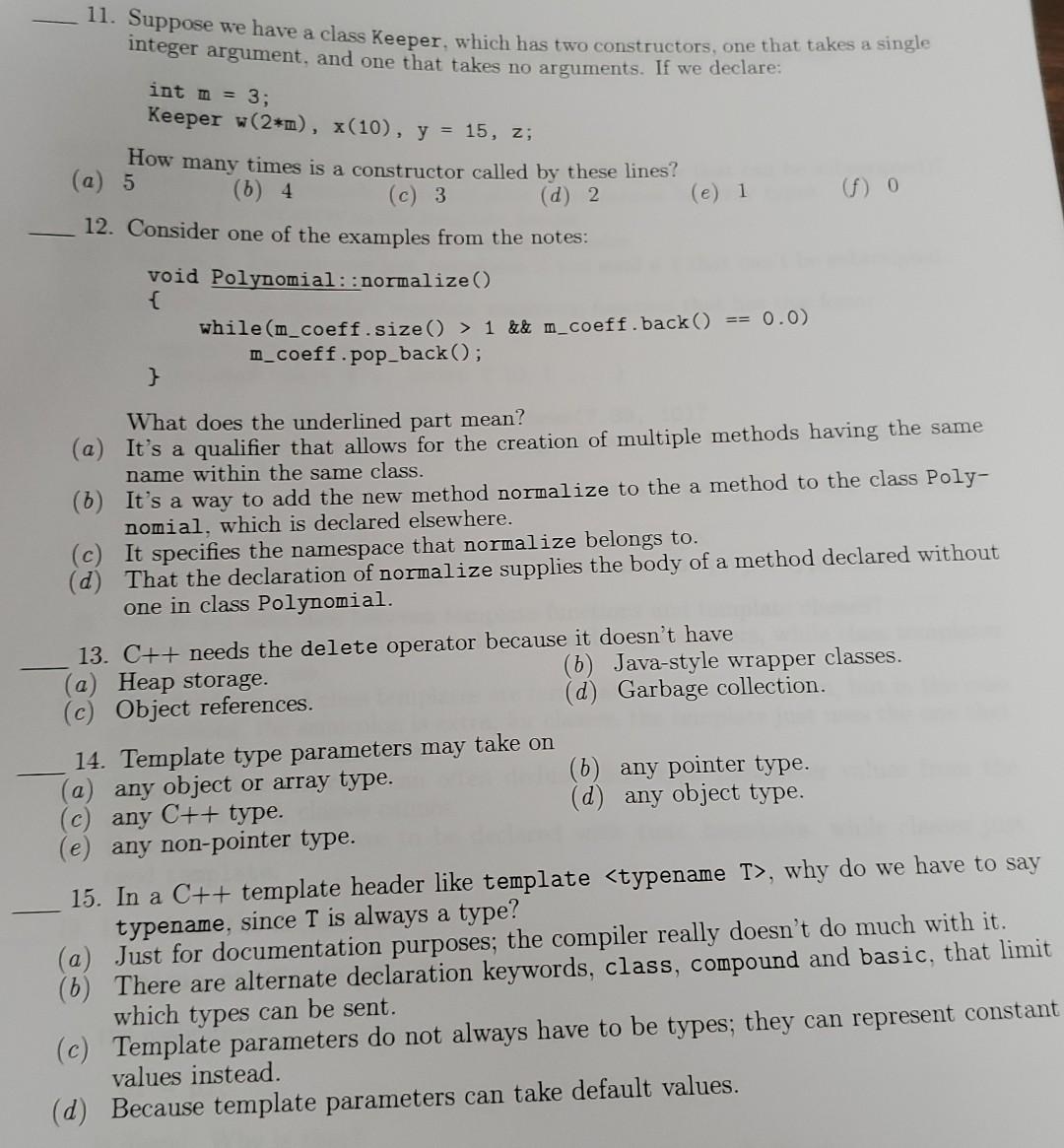Solved I need answers to these multiple choice C++ | Chegg.com