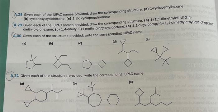Solved A.28 Given each of the IUPAC names provided, draw the | Chegg.com