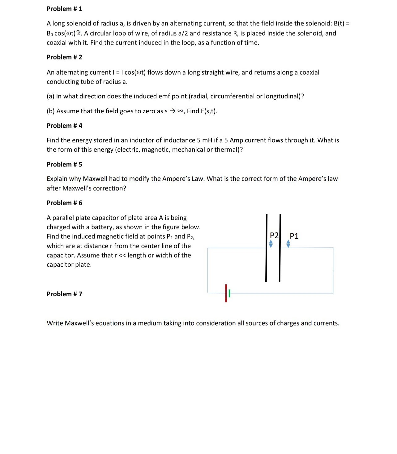 Solved Problem # 1A long solenoid of radius a, ﻿is driven by | Chegg.com