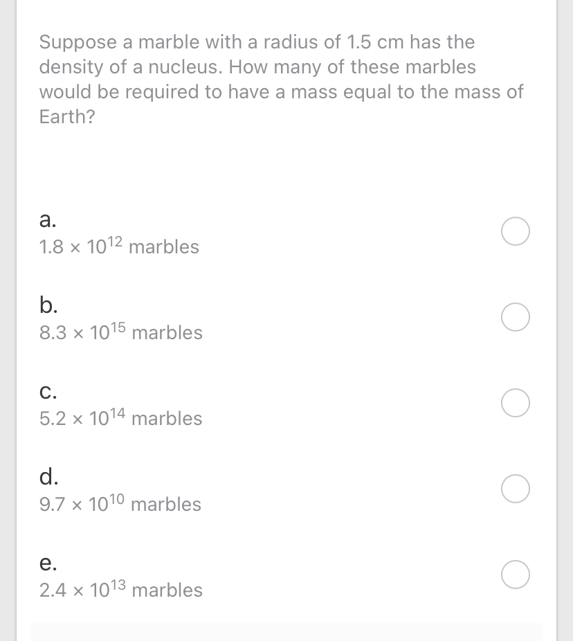Solved Suppose a marble with a radius of 1.5 ﻿cm has | Chegg.com
