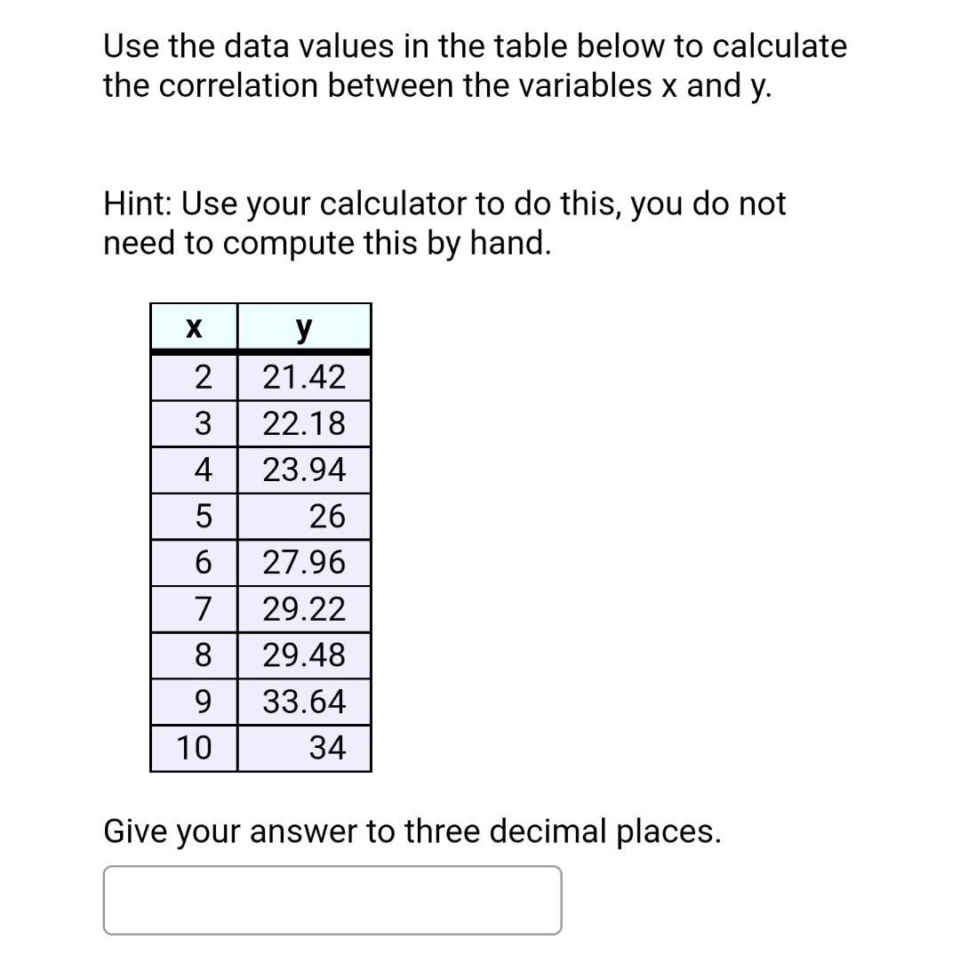 Solved Use the data values in the table below to calculate | Chegg.com