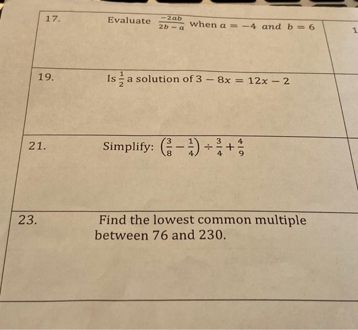 Solved 2b−a−2ab when a=−4 and b=6 tion of 3−8x=12x−2 | Chegg.com