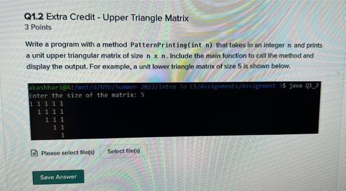 Solved Q1.1 Lower Triangle Matrix 5 Points Write a program | Chegg.com