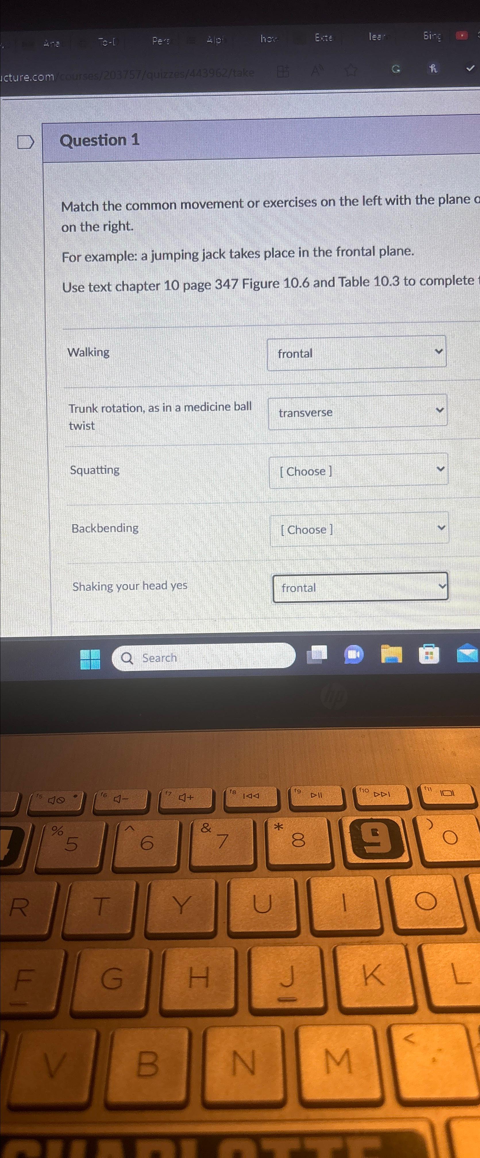 Question 1Match the common movement or exercises on | Chegg.com