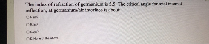 Solved The index of refraction of germanium is 5.5. The | Chegg.com