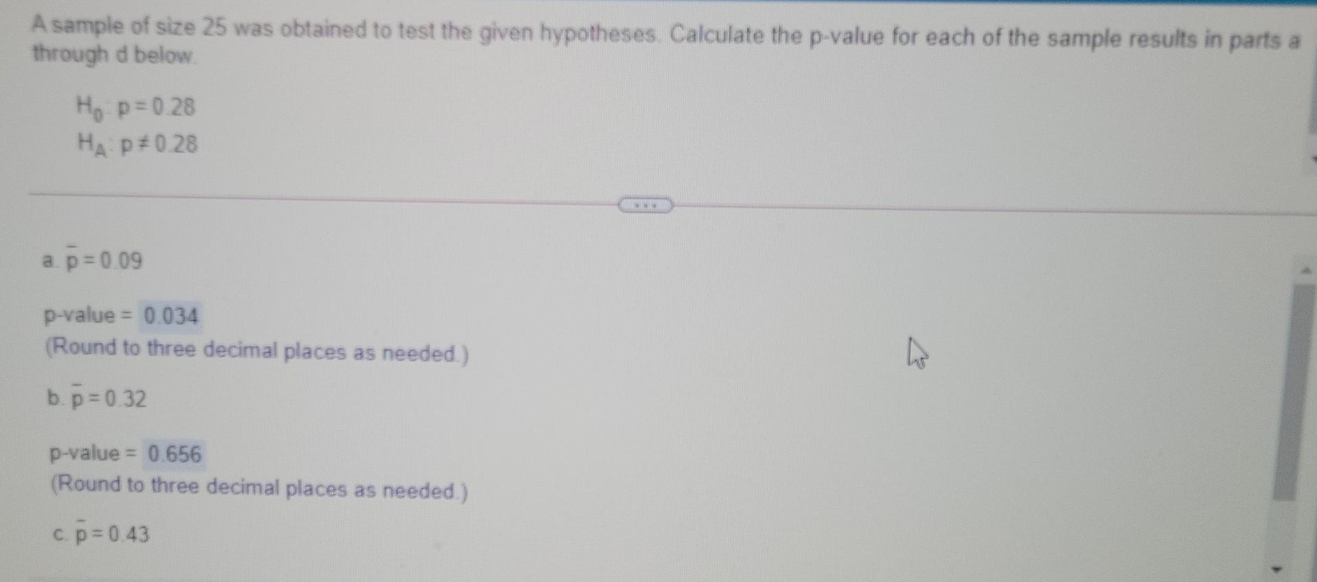Solved A sample of size 25 was obtained to test the given | Chegg.com